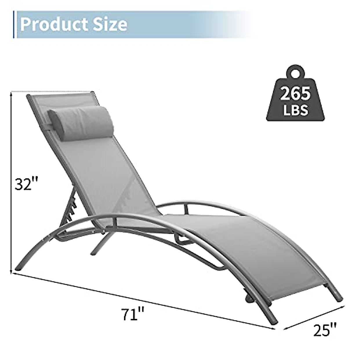 Leisurelife Adjustable Chaise Lounge Chairs Outdoor with Pillow, Set of 2, Grey, Aluminum, Zero Gravity