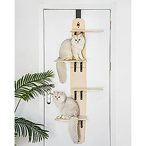 MEWOOFUN 4-Levels Versatile Cat Climber Shelves Door Mounted Vertical Cat Tree Tower with Carpeted Plank for Indoor Cats (22.3" L X 10.5" W X 67.3" H)