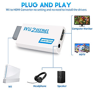Xahpower Wii to HDMI Converter, Wii HDMI Adapter 1080P for Full HD Device with 3,5mm Audio Jack&HDMI Output Compatible with Nintendo Wii, Wii U, HDTV, Monitor-Supports All Wii Display Modes 720P