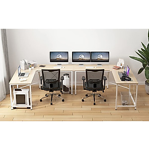 soges L-Shaped Desk 59 x 59 inches Large Computer Desk Corner Desk Office Desk Computer Table, White Oak CS-ZJ02-MO
