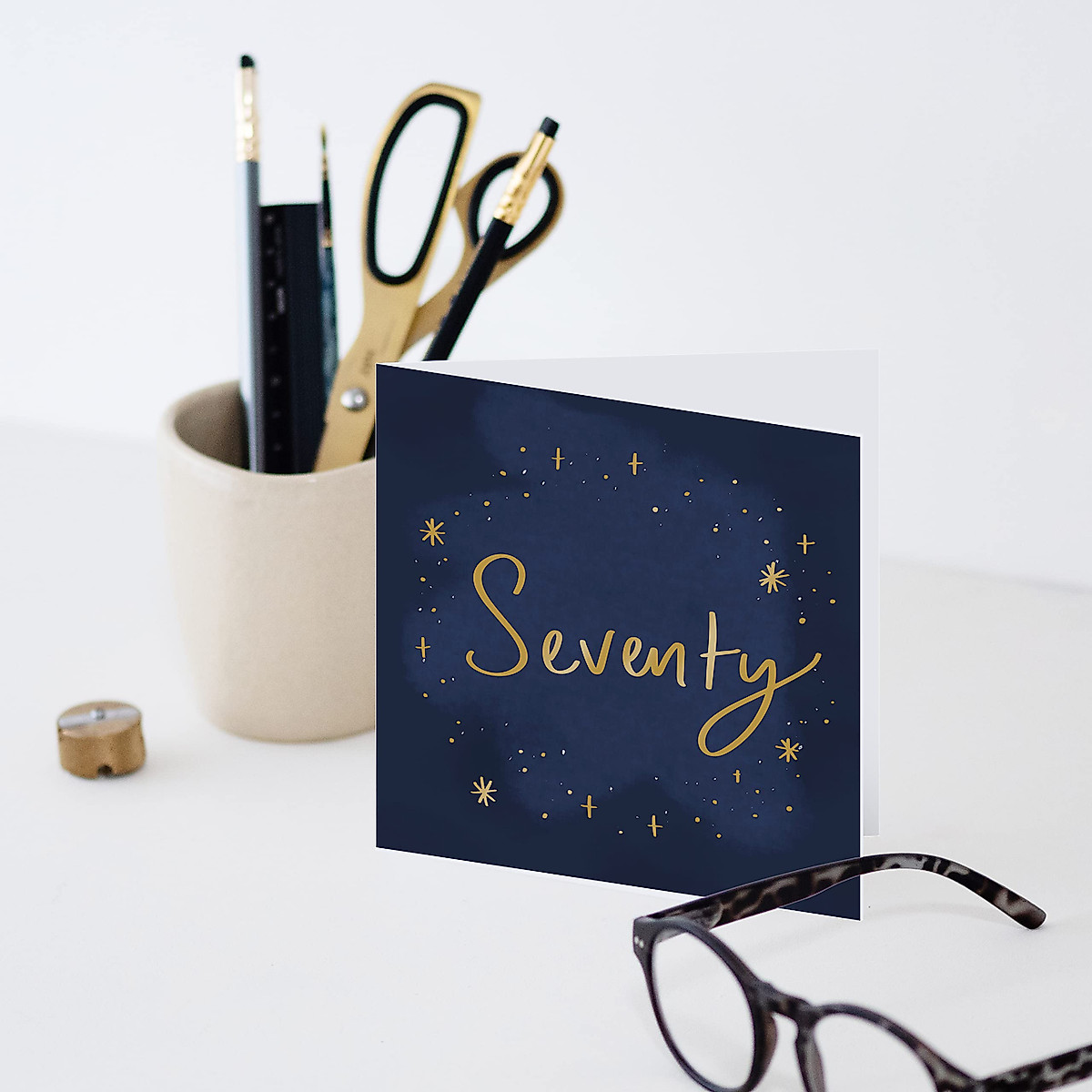 Old English Co. Stars 70th Birthday Card - Stylish Gold Foil Seventieth Celebrations Greeting Card for Her or Him | Seventy Card For Men and Women | Blank Inside & Envelope Included (70th)