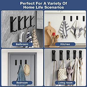 FIESTAJOY Matte Black Bathroom Towel Hooks - Wall Adhesive Coat/Robe Hooks,Heavy Duty Aluminum Shower Hooks for Bathroom Kitchen Bedroom,No Drilling Sticky Hooks for Hanging Rube Hat(4 Pack)