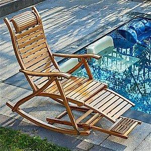 JHUS Bamboo Rocking Chair Lengthen Arm Chair Indoor Outdoor Balcony Relaxing Recliner Mikalo Chair Rocking Chair Rocker Chair Rocker Camp Chair Rocker Recliner Rocking Camp Chair Rocking Chairs