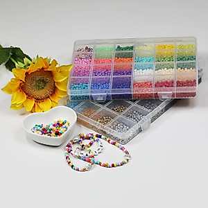 Tibaoffy Size 6/0 Crafts Glass Seed Beads 4mm Tiny Pony Beads Assorted Kit with Organizer Box for Jewelry Making (48 Assorted Multicolor Set, Total About 7200pcs)