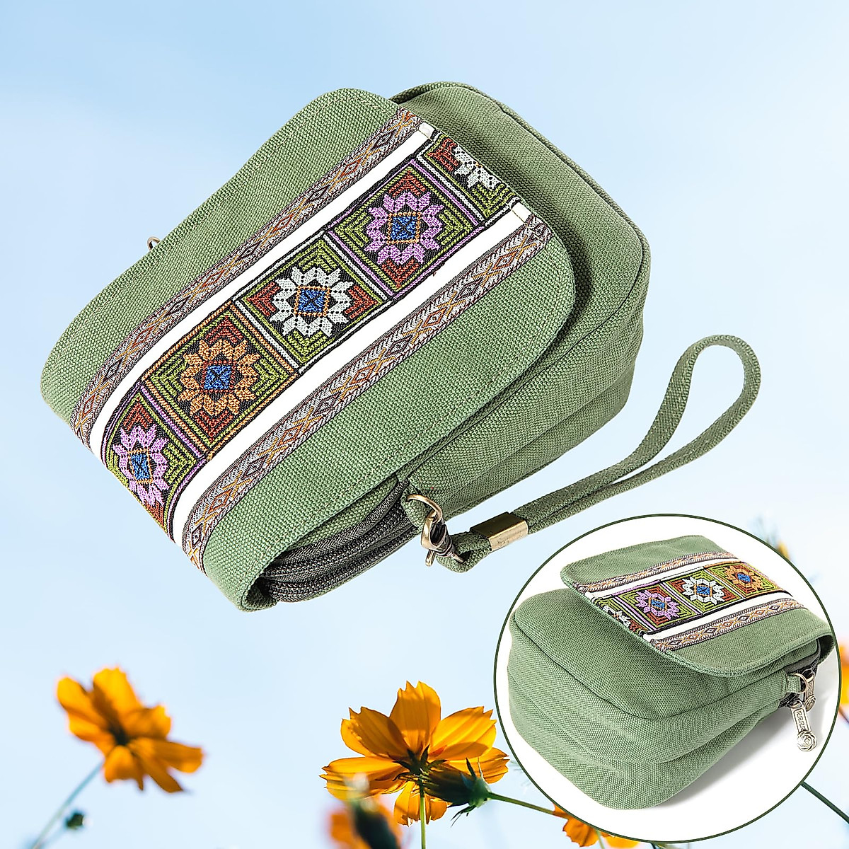 Goodhan Embroidery Canvas Crossbody Bag Cell phone Pouch Coin Purse for Women