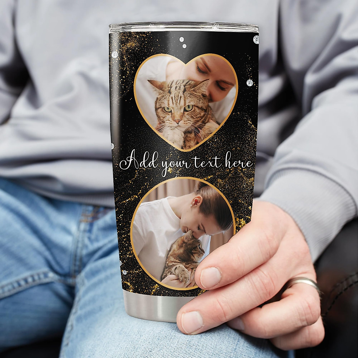Personalized Tumbler With Photos Custom Picture Text Insulated Cup Stainless Steel Vacuum 20oz 30oz Cat Coffee Cups Gift For Cats Owner Pet Lover Birthday Christmas