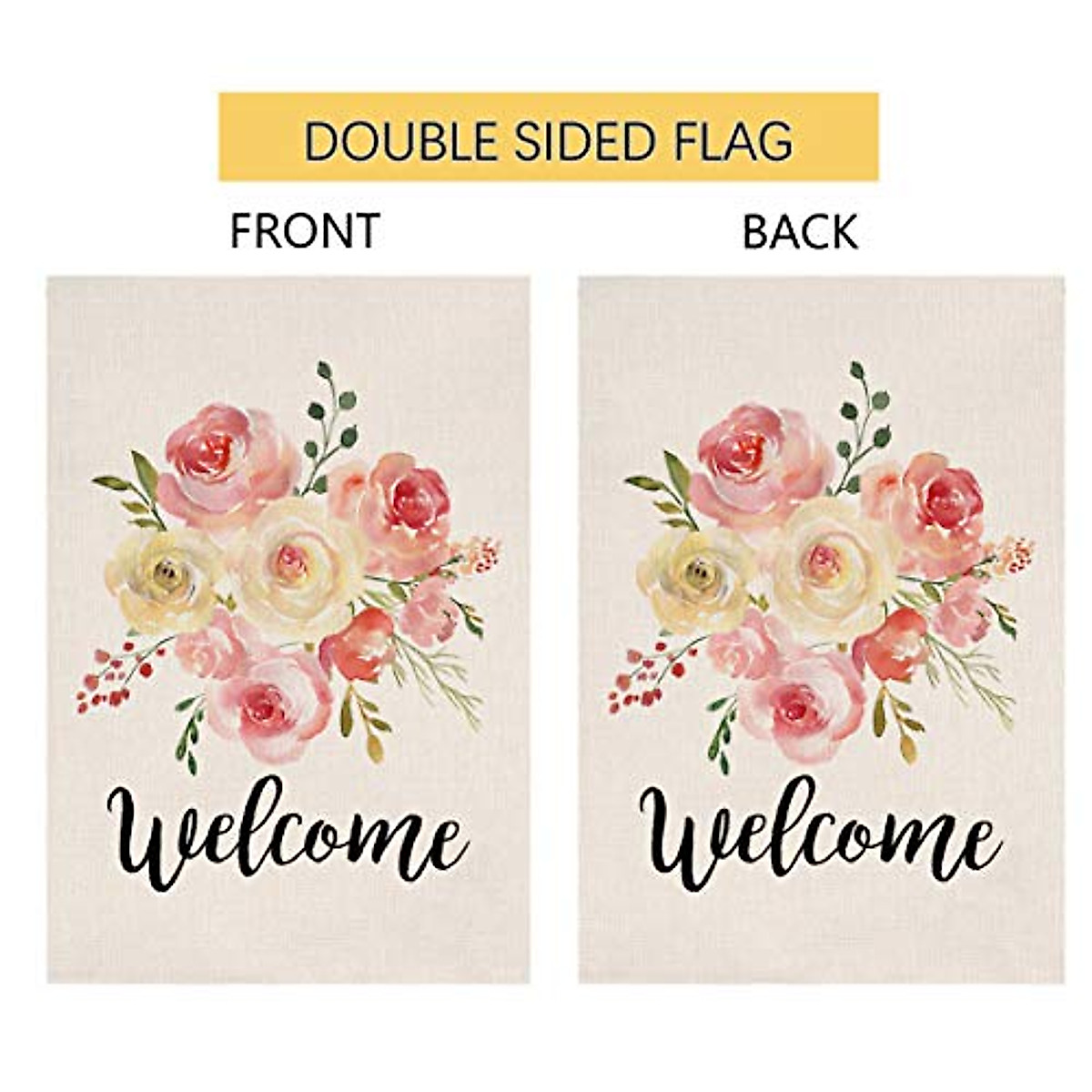 Spring Peonies Welcome Garden Flag Vertical Double Sided Burlap Yard Spring Flower Farmhouse Outdoor Decor 12.5 x 18 Inches