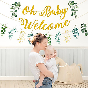 Gifloon Pre-Strung Baby Shower Decorations, Oh Baby Banner Welcome Baby Eucalyptus Leaves for Gender Geveal Party Decorations