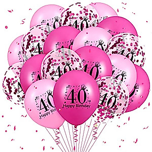 Pink 40th Birthday Balloons 18Pcs Pink Hot Pink Happy 40th Birthday Latex Balloons Hot Pink 40th Birthday Party Decorations for Women Men 40th Birthday Anniversary Party Supplies 12 inch