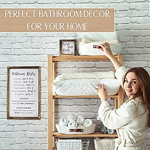 KIBAGA Farmhouse Bathroom Decor Set of 2 - Funny Interchangeable Wall Signs That Will Bring a Good Laugh to Your Bathroom - Rustic Wooden Picture Frames with Unique Sayings are Perfect for Your Home
