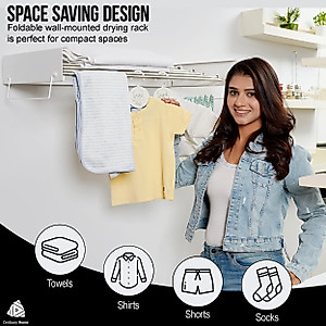 Zentuary Home Wall Mounted Clothes Drying Rack – Space-Saving Foldable Laundry Dryer Rack with 2 Towel Rails, Hangers & Pegs Included |Collapsible Wall Drying Rack | Indoor & Outdoor Use, 31.5 Inches