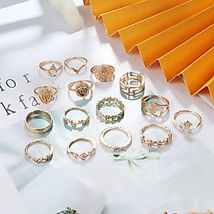 JOERICA 92Pcs Knuckle Rings Set for Women Vintage Boho Aesthetic Rings Pack Stackable Midi Joint Finger Rings Gold and Silver Tone Rings for Women Set