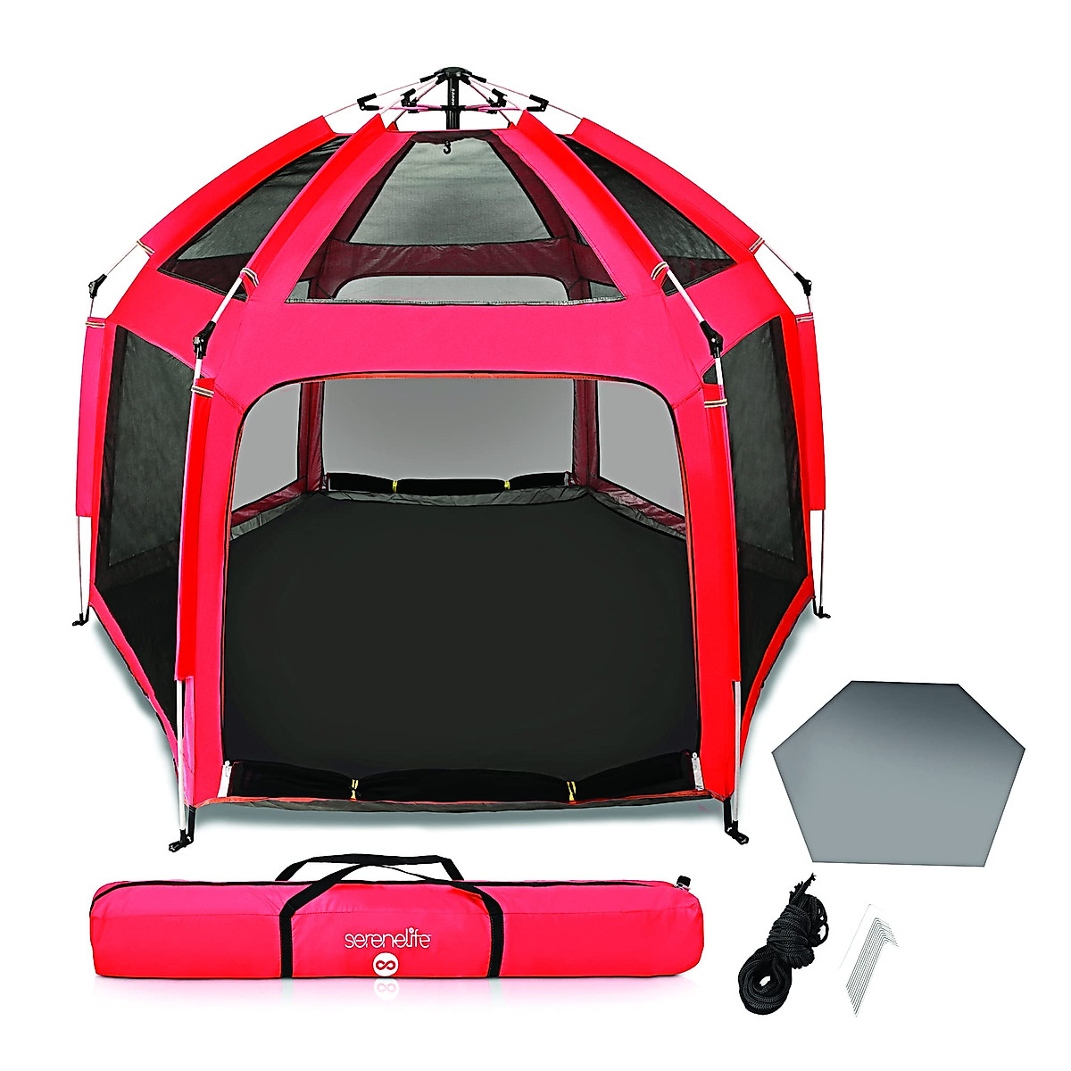 Serenelife ON-THE GO baby and Toddler pack and play - playpen - play yard compact, portable, lightweight, foldable- indoor and outdoor, w/ canopy, 5 panel Mattress, Travel bag (Red): Baby