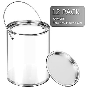 Clear Paint Cans Paint Bucket with Metal Lids and Handle Decorative Clear Plastic Bucket Storage Paint Can Plastic Paint Can Containers (12 Pack, 5 Inch Tall)