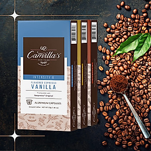 Camilla's Heritage Coffee, Espresso Capsules, 60 Flavored Coffee Pods, Medium Roast, Intensity 8, Single Cup Aluminum Coffee Cups, Nespresso Compatible Machine, Brews 1.35oz