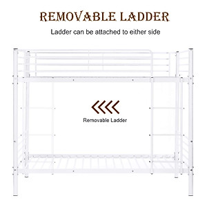 Bonnlo Bunk Bed Twin Over Twin, Metal Bunk Beds White for Girls/Boys/Adults, Anti-Slip Flat Step, No Box Spring Needed