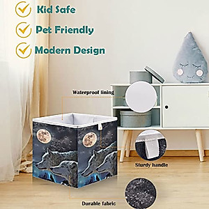visesunny Closet Baskets Wolf Animal Storage Bins Fabric Baskets for Organizing Shelves Foldable Storage Cube Bins for Clothes, Toys, Baby Toiletry, Office Supply