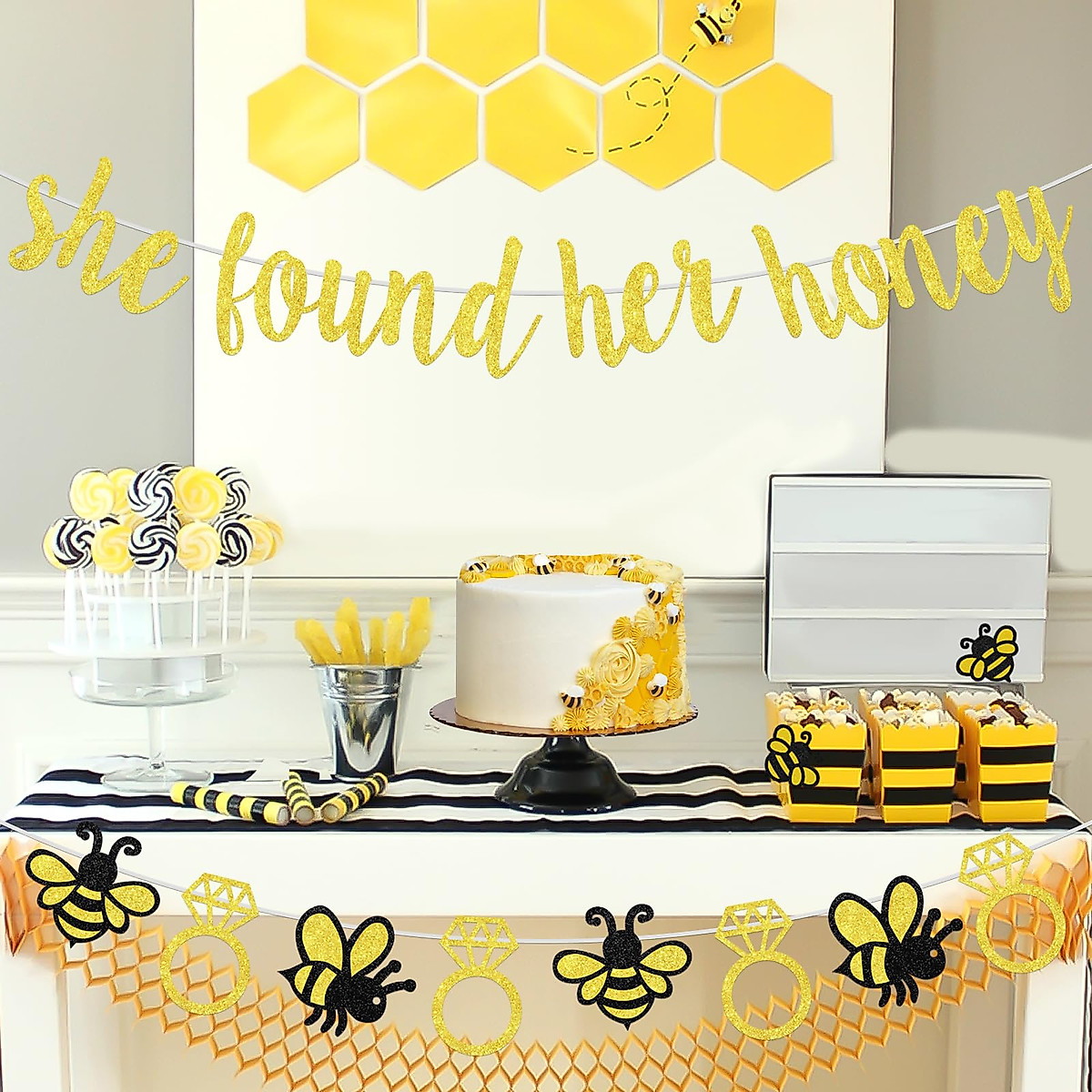 Sursurprise Bee Bridal Shower Decorations, She Found Her Honey Banner Bumble Bee Diamond Ring Garland for Bride to Bee Bridal Shower Engagement Wedding Bachelorette Party Supplies