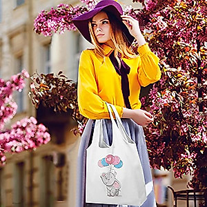 CGBE Canvas Tote Bags, Reusable Grocery Bags with Inner Pockets, Cute Tote Bag Cloth Aesthetic Shopping Bags for Women Large Capacity Machine Washable (Elephant)