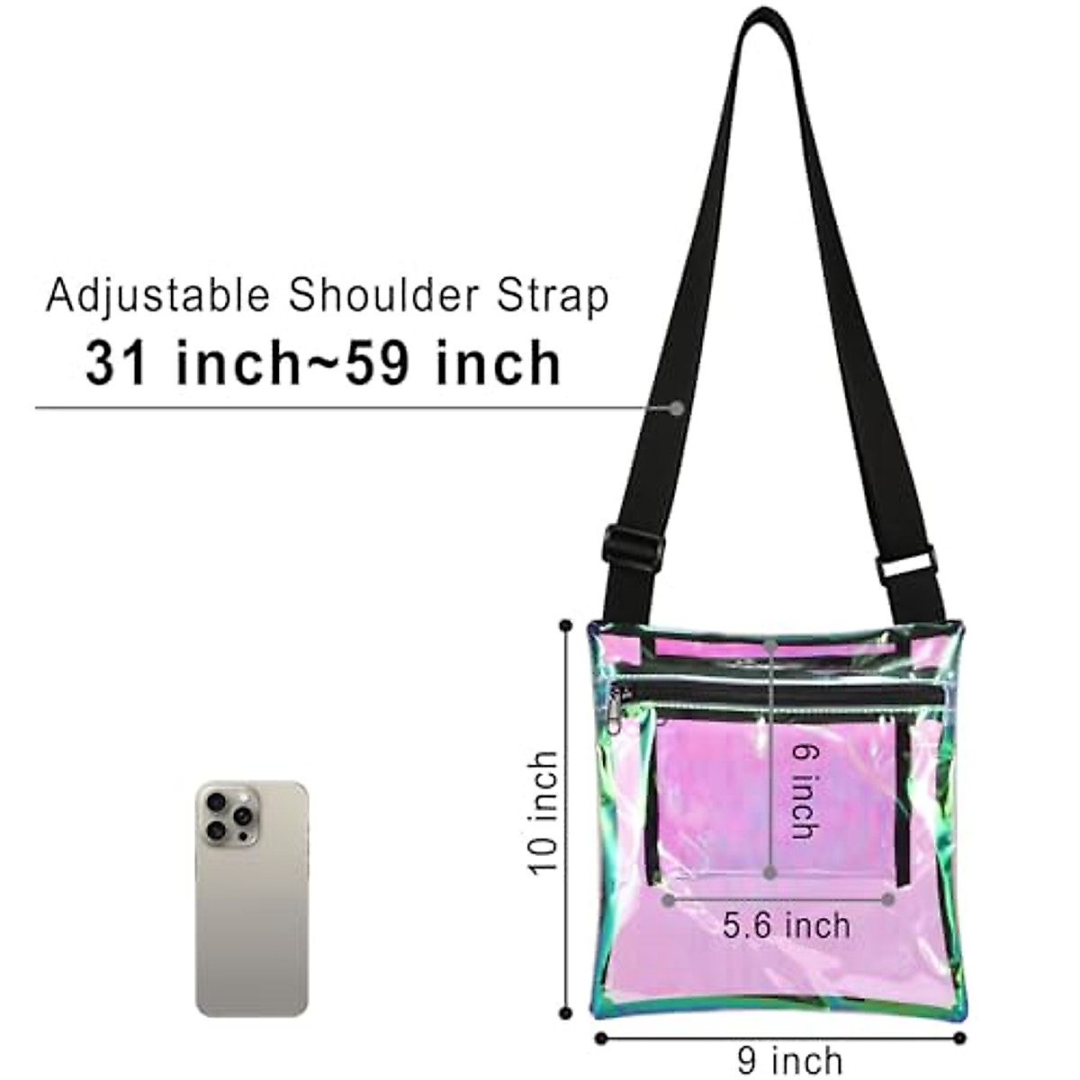 HULISEN Clear Crossbody Purse Bag, Stadium Approved, with Extra Inside Pocket