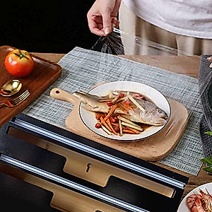 Plastic Wrap Dispenser with Cutter, Parchment Paper Foil and Plastic Wrap Organizer for Kitchen Drawer, Bamboo Kitchen Drawer Organizer and Wrap Holder(2 section)-25 x 14 x 5 cm