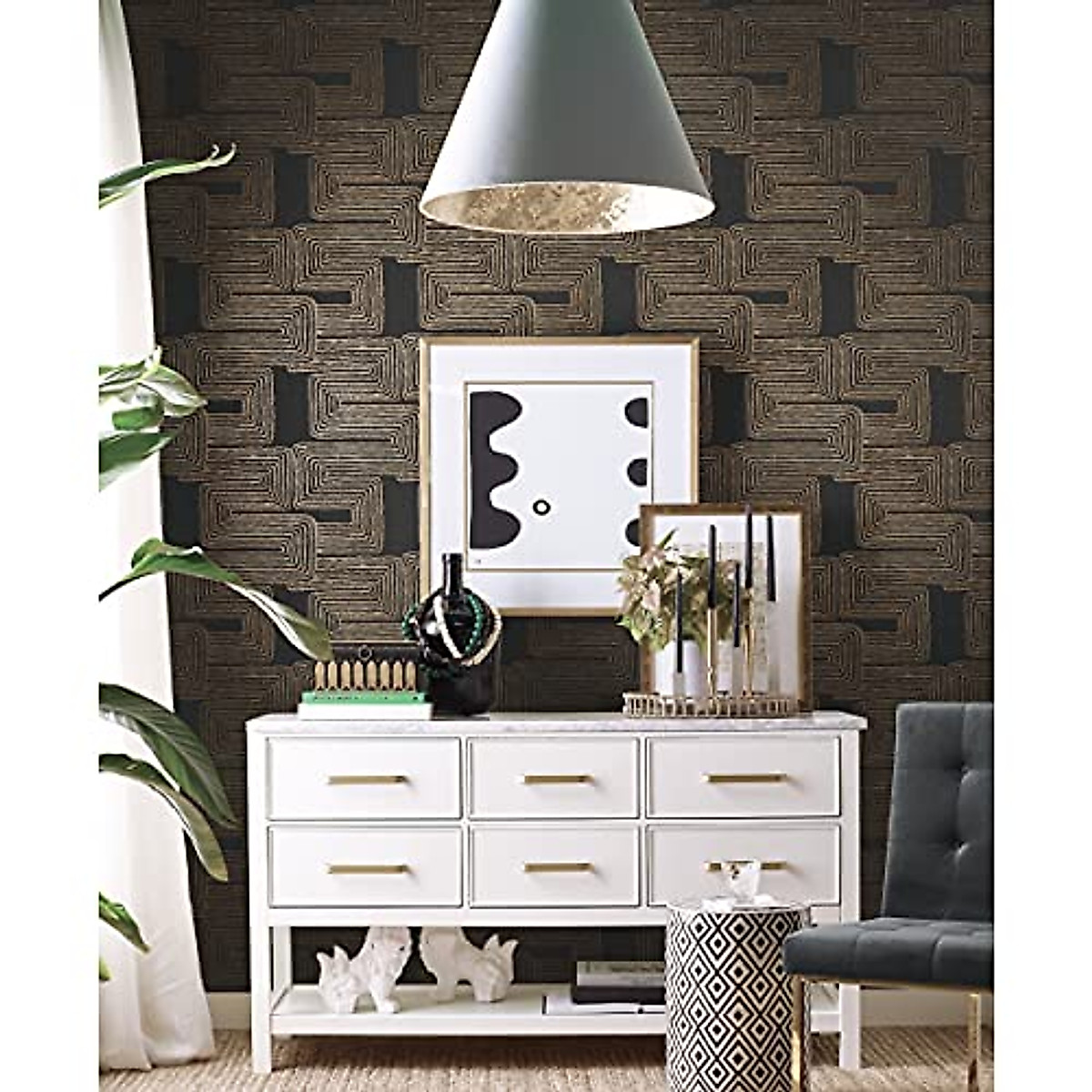 RoomMates RMK12213PL Nikki Chu Black and Metallic Gold Zulu Signature Peel and Stick Wallpaper