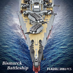 FULHOLPE Bismarck Class Battleship Building Blocks Set, MOC Military Warship Model Bricks Construction Toy Compatible with Major Brands - 2081 Pieces