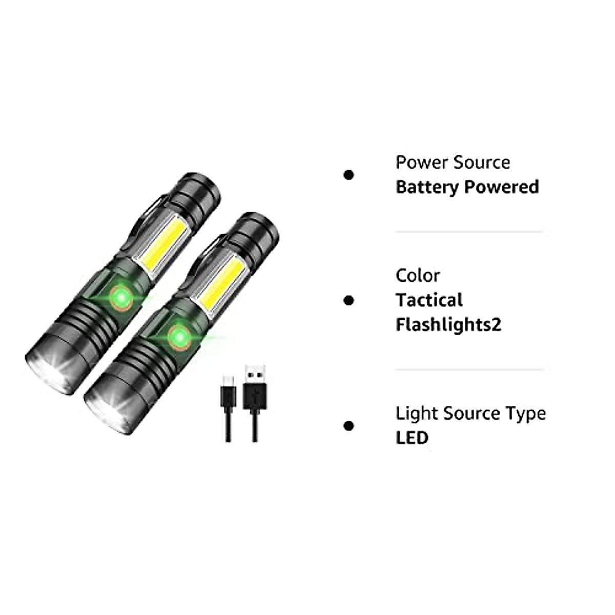 iToncs LED Rechargeable, 1000 Lumens Super Bright Magnetic Flashlight with COB Work Light, Waterproof, 4 Modes, Pocket Tactical Flashlights for Outdoor Camping Emergency 2 Pack No Battery