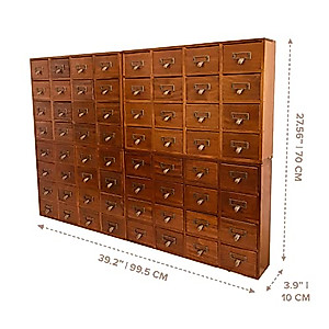 64-Drawer Wooden Storage Box (39.2”x3.9”x27.56”) Traditional Apothecary Cabinet in Walnut Wood - 64-Slot Wooden Desk Drawer Unit w/Label Holders & Handles - Multi Level Countertop Drawer Organizer