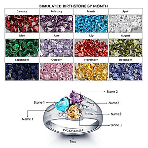 GLAMCARAT Sterling Silver Personalized Birthstone ring customized engraving fine jewelry for women mothers ring (sterling-silver, 6)