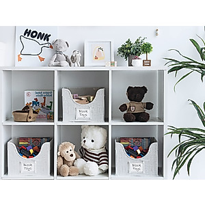 StorageWorks Closet Storage Bins, Closet Shelf Organizers, Fabric Storage Bin, Closet Organizer Bins with Cutout Window and 2 Handles, Clothes Storage Organizer, Medium, Grey and White Stripes, 3-Pack