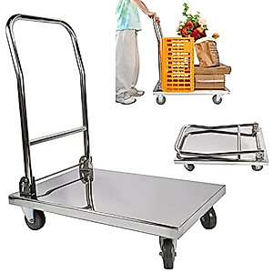 lesolar Push Cart Dolly 800lbs Folding Platform Truck Cart 32"x20" Heavy Duty Moving Platform Hand Truck Stainless Steel Foldable Moving Flatbed Dolly Cart with 360 Degree Swivel Wheels