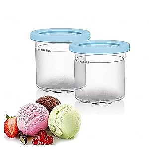 EVANEM 2/4/6PCS Creami Pints and Lids, for Creami Ninja Ice Cream,16 OZ Ice Cream Container Safe and Leak Proof Compatible NC301 NC300 NC299AMZ Series Ice Cream Maker,Blue-4PCS