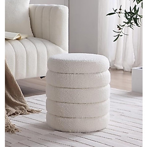 Modern Round Ottoman with Soft Padded Seat, Storage Vanity Chairs for Makeup, Upholstered Footrest Stool Ottoman Foot Stool for Living Room, Bedroom