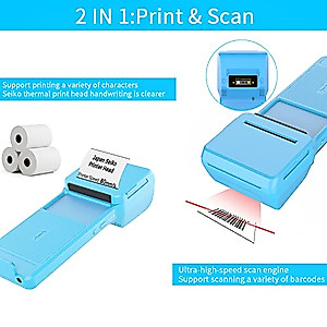 Back Clip Bluetooth 58mm Thermal Receipt Printer and 1D/2D/QR Barcode Scanner Bluetooth 2 in 1 Work with iOS,Windows,Mac,Android