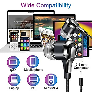 Earbuds Earphones with Microphone,5pack Ear Buds Wired in-Ear Headphones with 30pack Replacement Noise Islating Earplugs,Fits 3.5mm Interface for iPad,iPod,Mp3 Players,Android and iOS Smartphones
