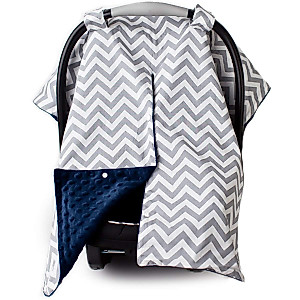 Kids N’ Such Peekaboo Baby Car Seat Cover Car Seat Canopy & Nursing Cover, Chevron/Navy Minky