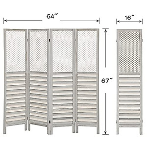 ECOMEX Cutout Room Divider, 4 Panel 5.6 Ft Tall Wood Room Dividers and Folding Privacy Screens, Freestanding Partition Wall Dividers, Room Separator, Grey White