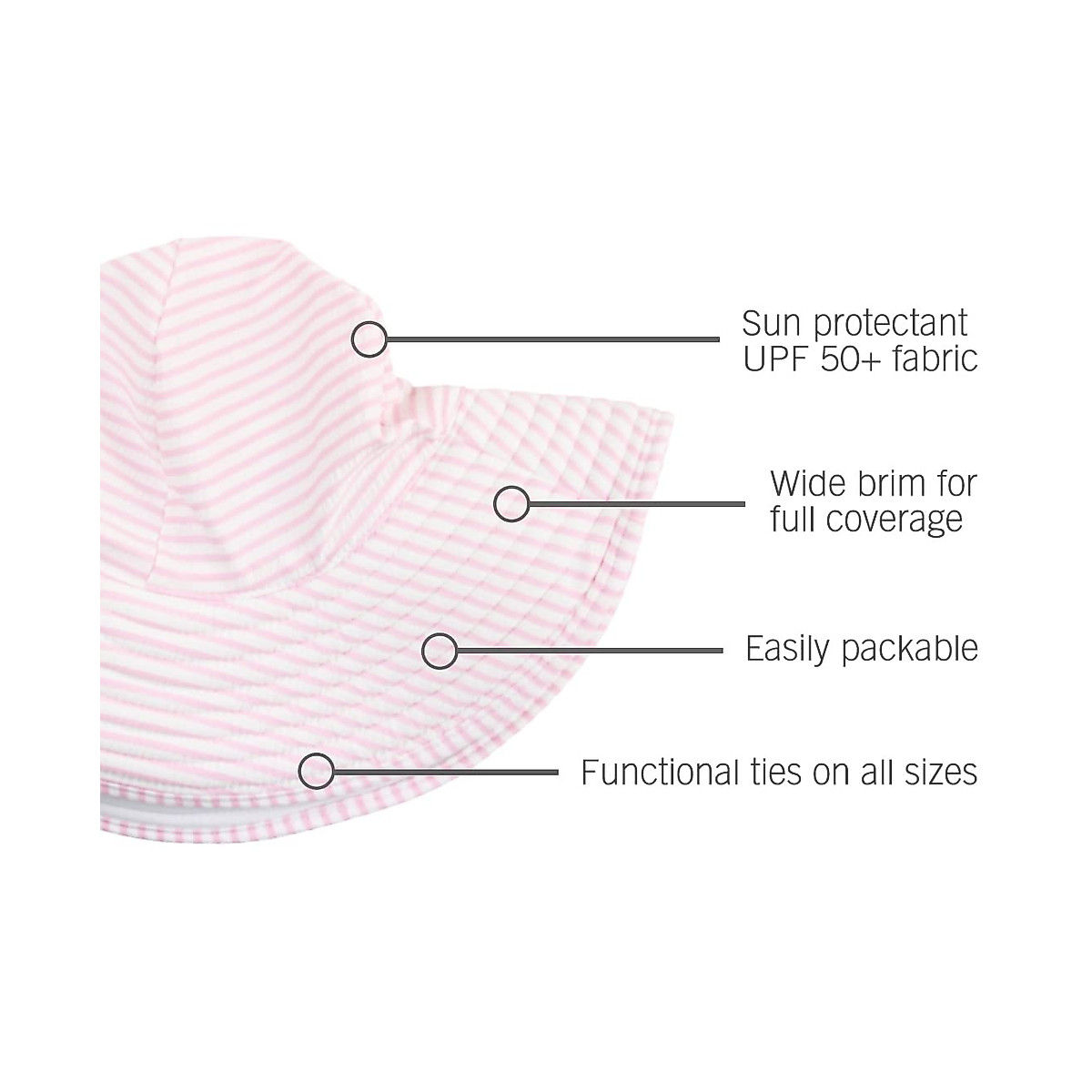 RuffleButts® Baby/Toddler Girls Pink Striped Seersucker Swim Hat - 3T-5