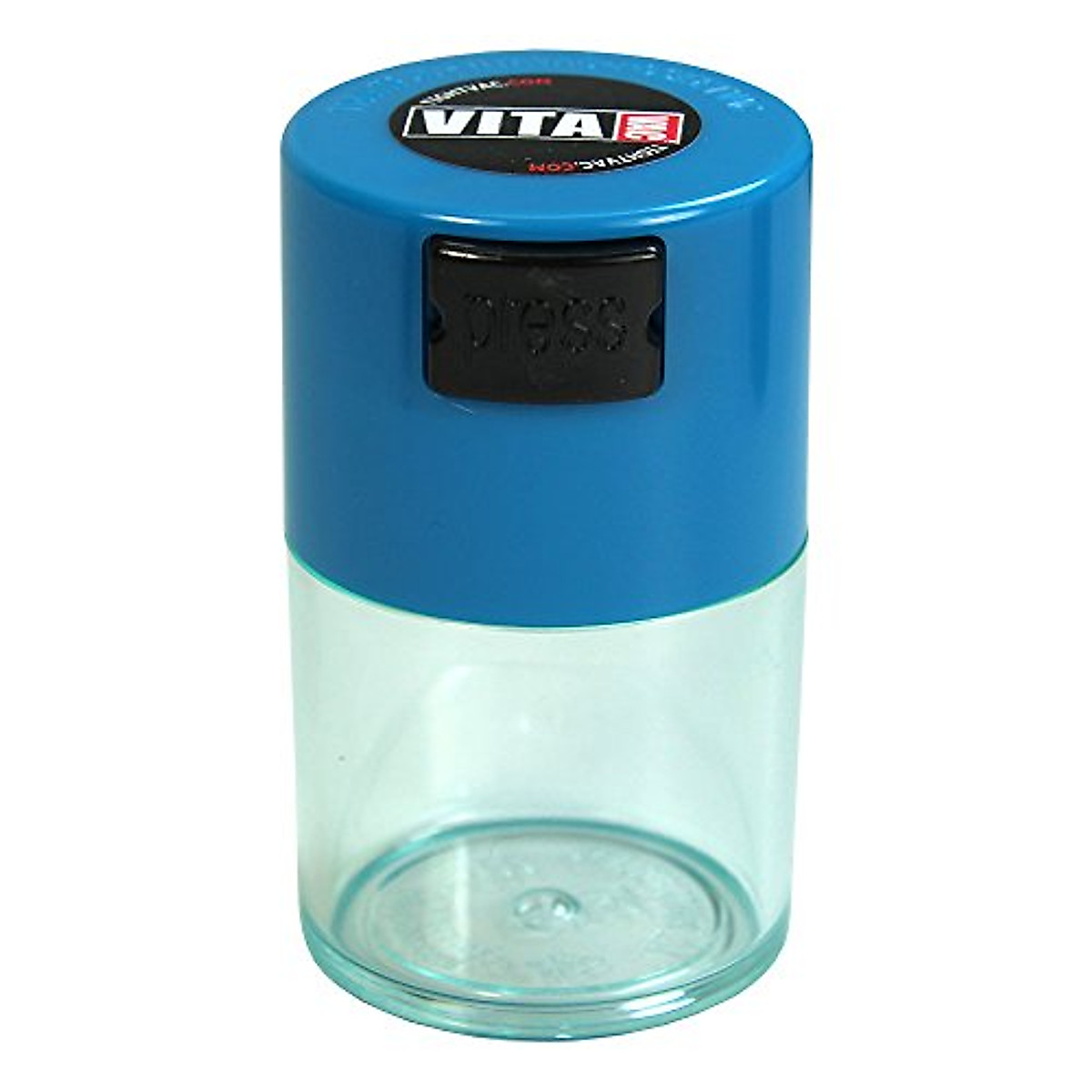 Vitavac - 5g to 20 grams Airtight Multi-Use Vacuum Seal Portable Storage Container for Dry Goods, Food, and Herbs - Light Blue Cap & Clear Body