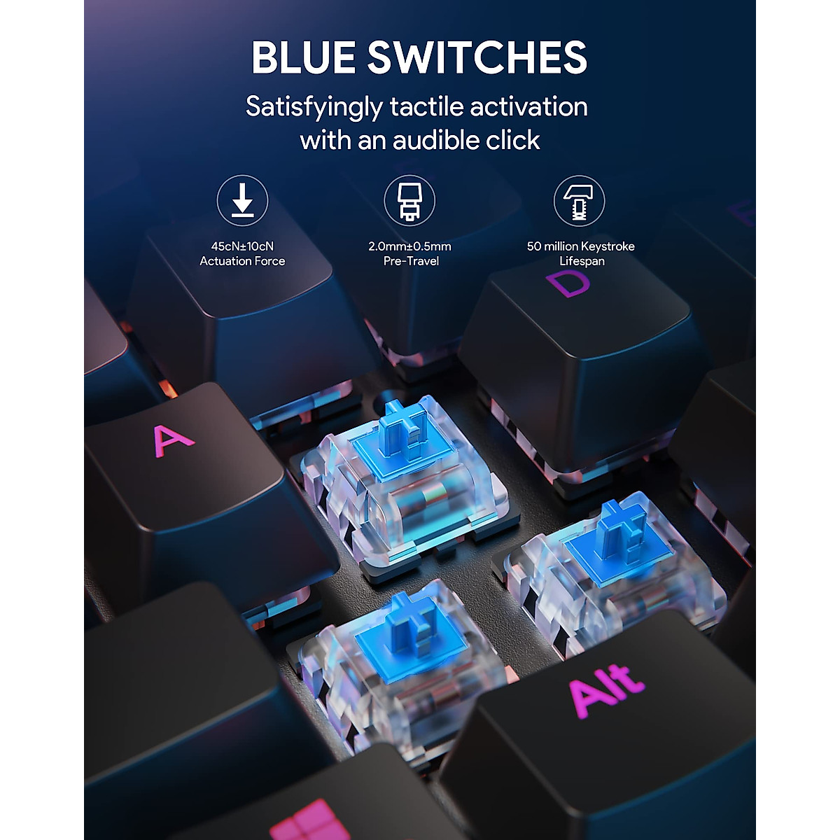 Aglaia Mechanical Gaming Keyboard, RGB Backlit 104 Keys Wired Keyboard Blue Switches, 12 Lighting Effects, Customizable Keys, Programmable Macro, Durable & Ergonomic for Windows Mac Computer Desktop