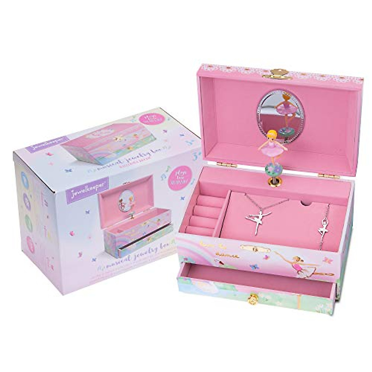 Jewelkeeper Ballerina Music Box & Little Girls Jewelry Set - 3 Ballerina Gifts for Girls - Ballerina Jewelry Box for Girls Musical