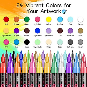 Acrylic Paint Pens,Emooqi Marker Pens for DIY Craft Projects Waterproof Paint Art Marker for Rock Painting, Ceramic, Glass,Canvas,Mug,Wood,Metal-0.7mm fine tip (24 PCS)