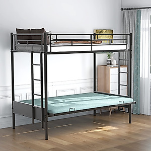 SOFTSEA Twin Over Full Metal Bunk Bed Industrial Style Twin Over Futon Bunk Bed for Kids (Futon Bunk)