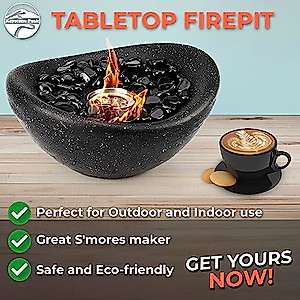 Keystone Peak Firepit - New 2024 - Concrete Tabletop Fire Pit for Indoor and Outdoor - Large Multi-Fuel Fire Bowl (11") - Small Personal Fireplace for Patio Balcony and Coffee Table - Black