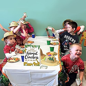 Gold Safari Baby Shower Decorations Supplies Guess How Many Animal Crackers Game with Standing Sign 30 Cards