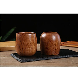 Aritjt 2 Pack Wooden Tea Cups, Japanese Style Cups Handmade Natural Wood Water Cup for Drinking, Wine, Milk, Coffee