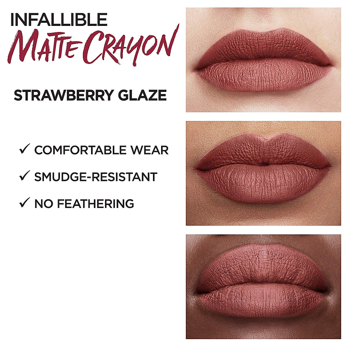 L'Oreal Paris Infallible Matte Lip Crayon, Strawberry Glaze (Packaging May Vary)