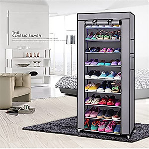 ZKTYQUIHE 10 Layers 9 Grid Non-woven Shoe Shoe Rack, Shoe Rack Storage Organizer 22-Pairs Tool Free Easy Assembled Shoe Rack Double Row With Nonwoven Fabric Cover
