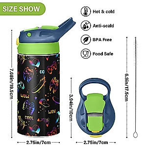 GOODOLD Cartoon Gamepad Kids Water Bottle, Insulated Stainless Steel Water Bottles with Straw Lid, 12 oz BPA-Free Leakproof Duck Mouth Thermos for Boys Girls